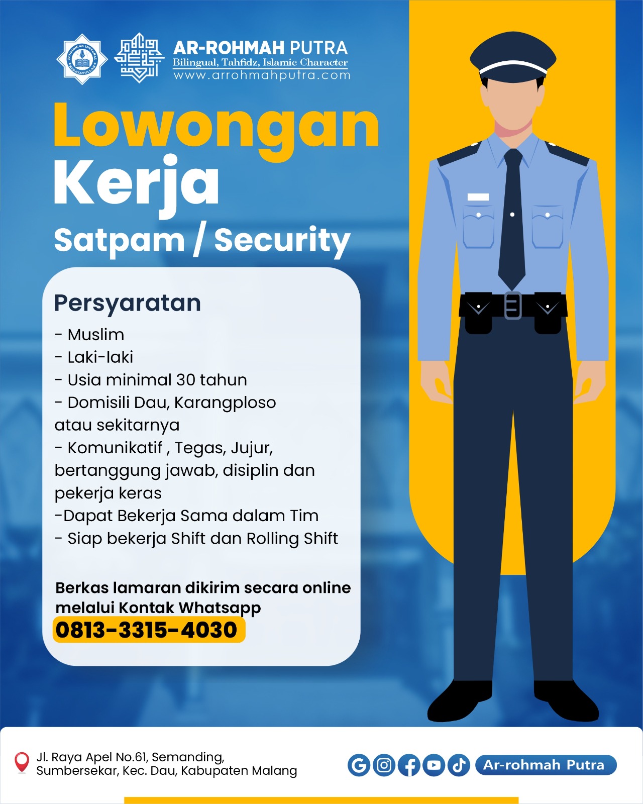 Lowongan Satpam Ar Rohmah Putra Islamic Boarding School
